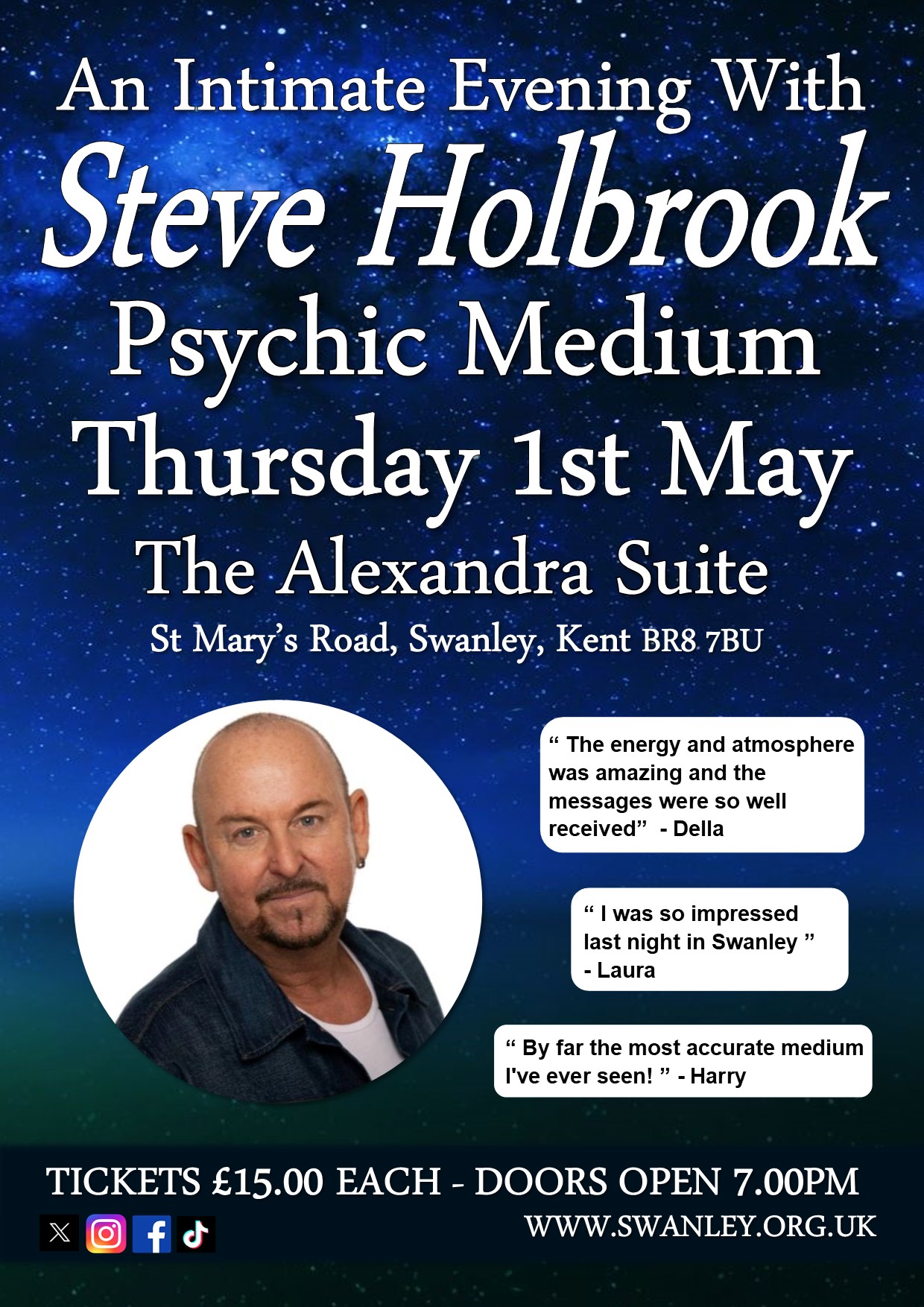 An Evening With Psychic Medium Steve Holbrook -1st May 2025 – The Alexandra Suite Event Portal